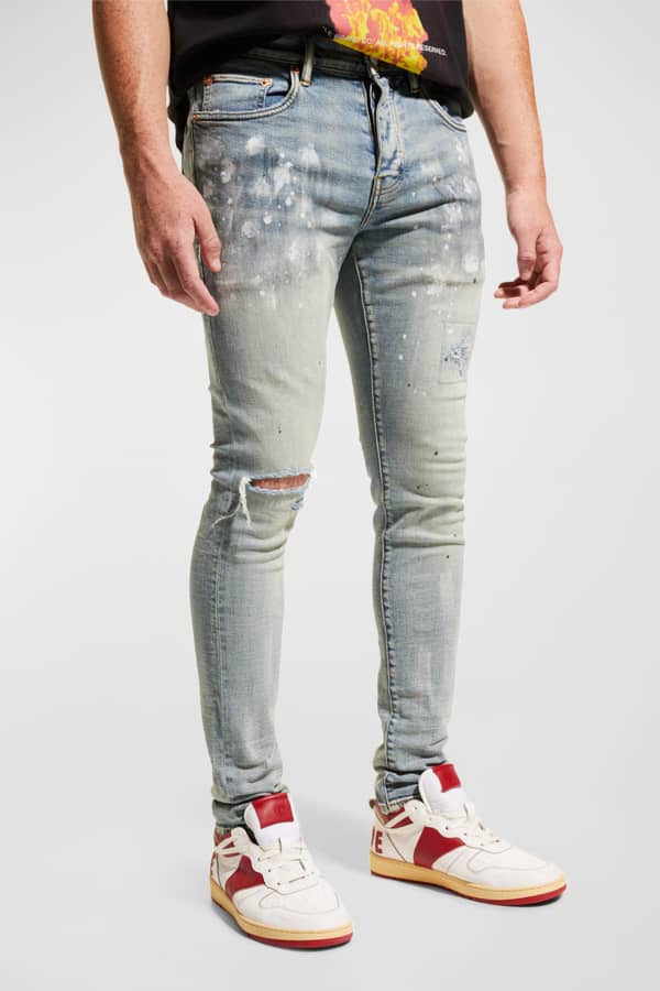 PURPLE Men's Dropped-Fit Distressed Jeans | Neiman Marcus