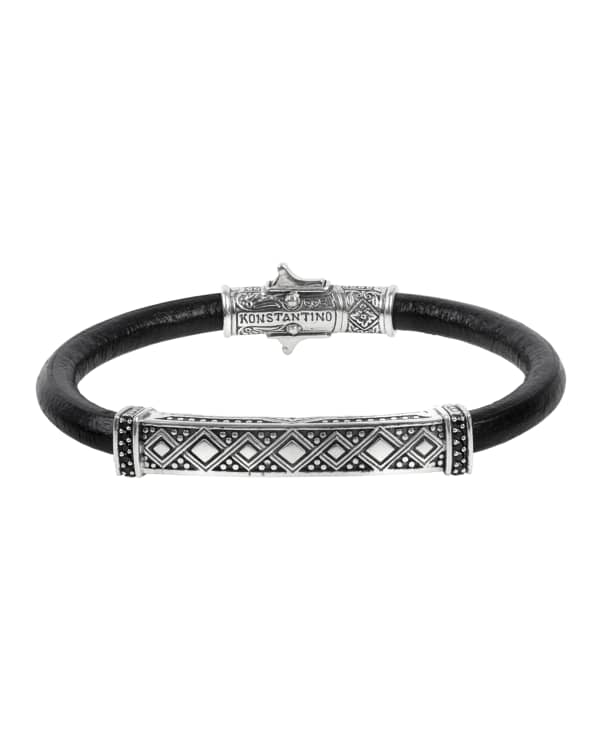 Konstantino Men's Stavros Cross-Inlay Leather Bracelet | Neiman Marcus