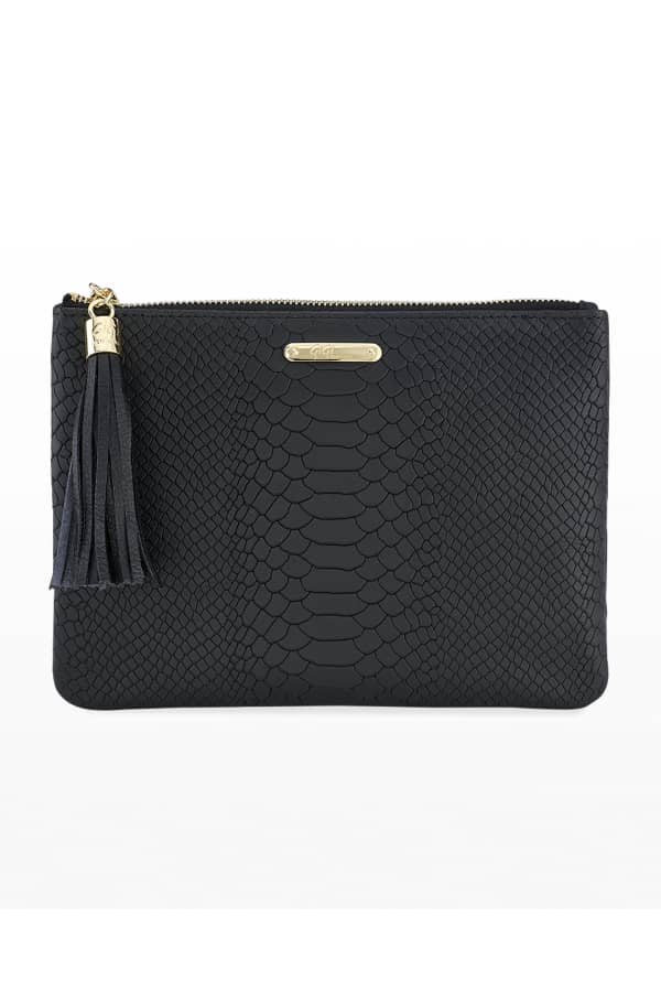 Gigi New York Uber Python-Embossed Leather Clutch Bag | Neiman Marcus