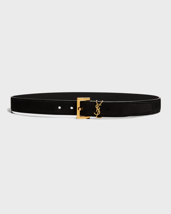 Saint Laurent YSL Monogram Suede Belt | Neiman Marcus