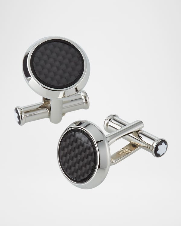 M Clip Men's Black Enamel Round Cufflinks | Neiman Marcus