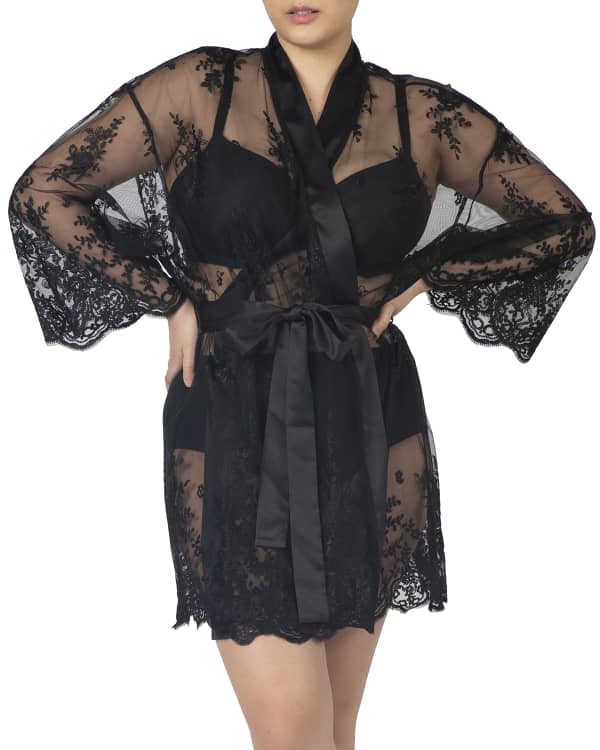 Rya Collection Plus Size Darling Long Embroidered Lace Robe | Neiman Marcus