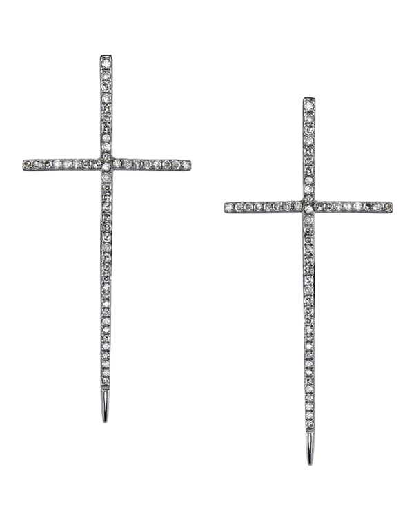 Sheryl Lowe 14K Yellow Gold Pave Cross Spike Earrings | Neiman Marcus