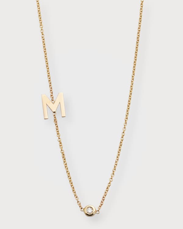 Zoe Lev Jewelry Personalized 14k Gold Diamond Initial & Bezel 2-Layer ...