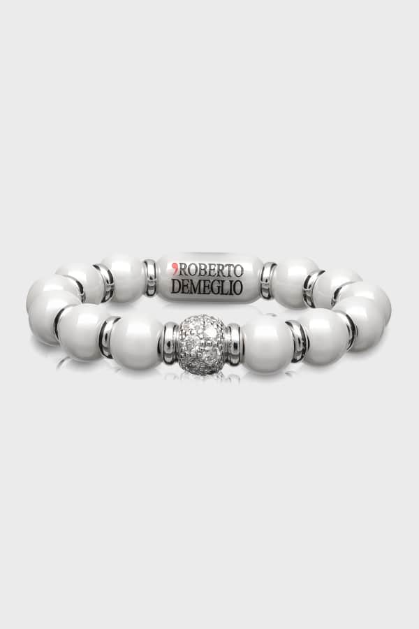 Roberto Demeglio Dama Ceramic Beaded Stretch Bracelet with 1-Diamond ...