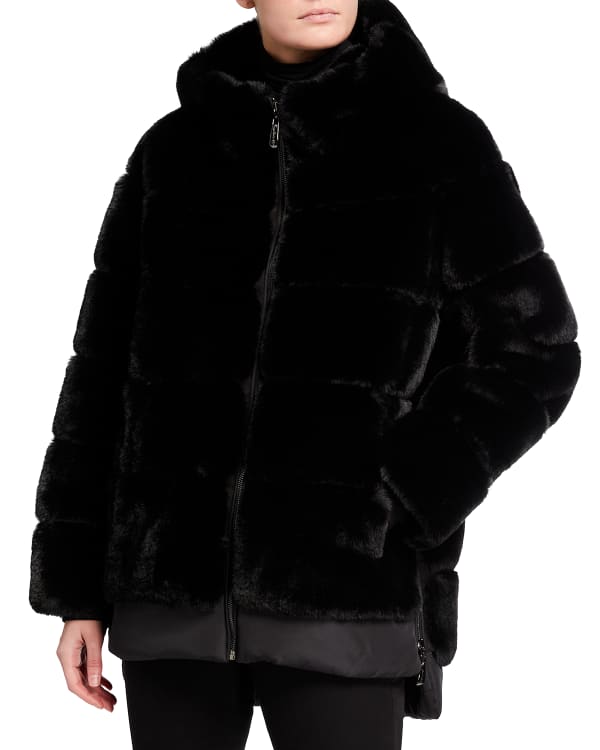 Fabulous Furs Faux Fur-Trim Hooded Storm Coat | Neiman Marcus