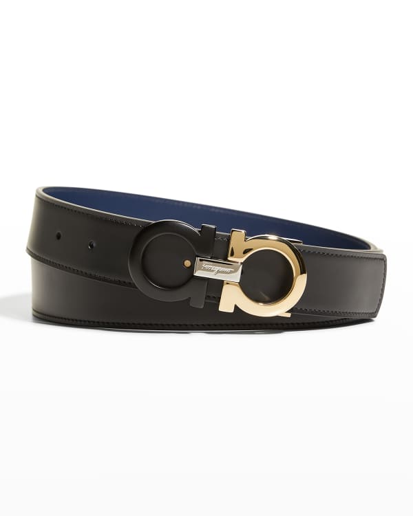 Ferragamo Men's Double-Gancio Runway Leather Belt | Neiman Marcus