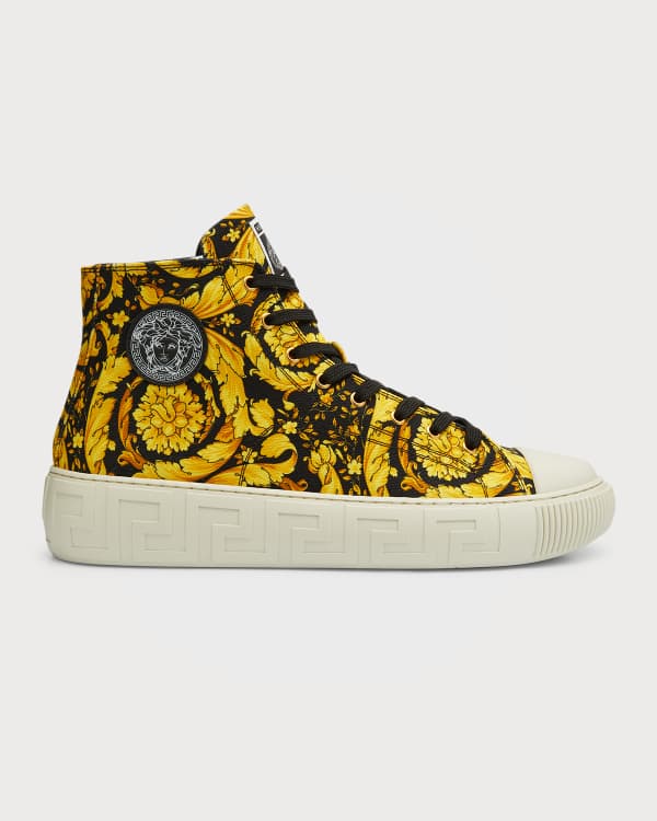 Versace Men's Greca Metallic Leather Low-Top Sneakers | Neiman Marcus