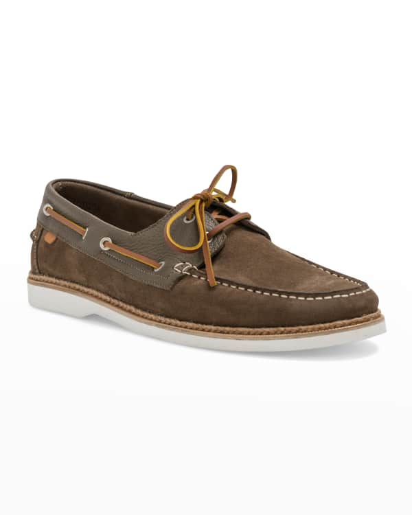 Manolo Blahnik Men's Sidmouth Suede-Leather Boat Shoes | Neiman Marcus