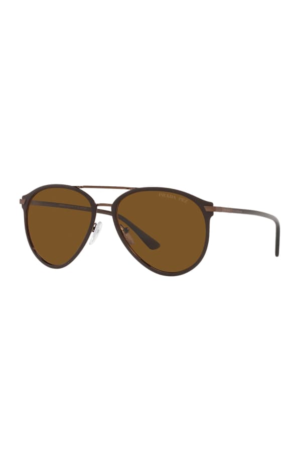 Prada Men's 52WS Polarized Steel Aviator Sunglasses | Neiman Marcus