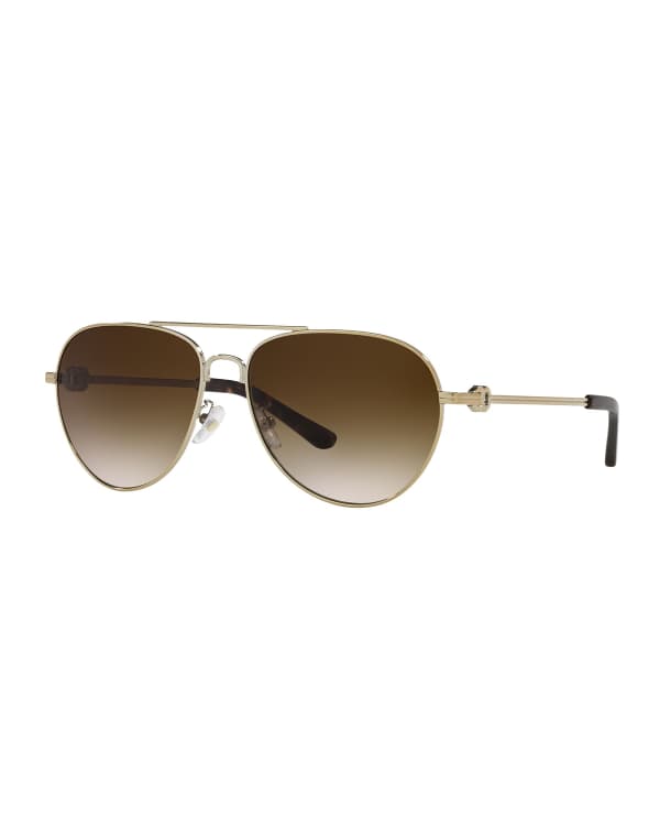 Coach Metal & Acetate Aviator Sunglasses w/ Logo Arms | Neiman Marcus
