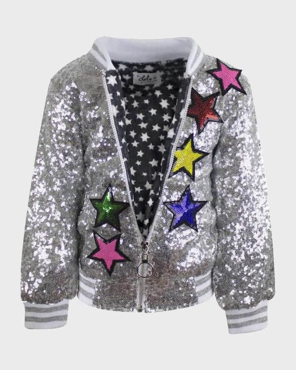 Lola + The Boys Girl's Happy Daisy Rainbow Sequin Bomber Jacket, Size 2 ...