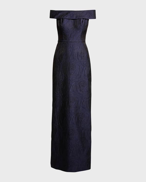 Rickie Freeman for Teri Jon One-Shoulder Jacquard Column Gown | Neiman ...
