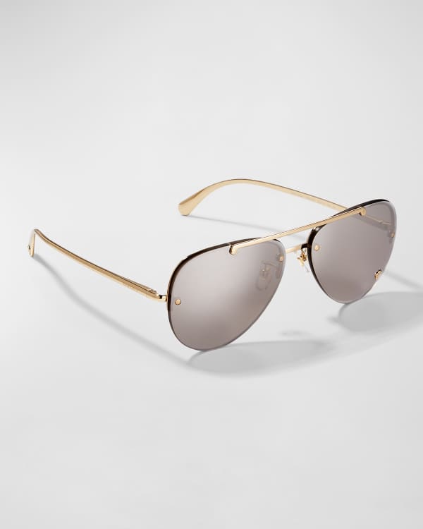 Versace Men's Metal Medusa Head-Greca Rectangle Sunglasses | Neiman Marcus