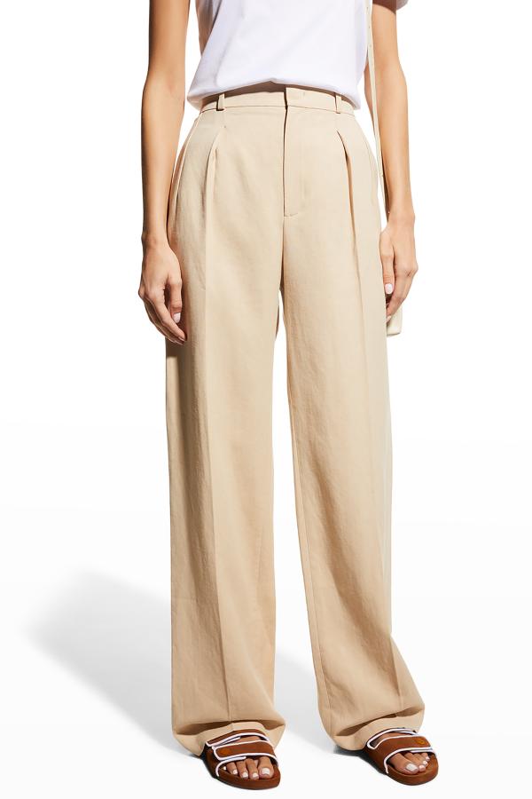 Loulou Studio Pleated Wide-Leg Linen Pants | Neiman Marcus