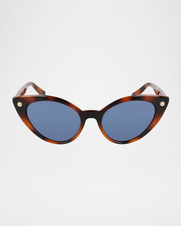 Lauren Ralph Lauren Crystal-Embellished Golden Acetate Cat-Eye Sunglasses | Neiman Marcus