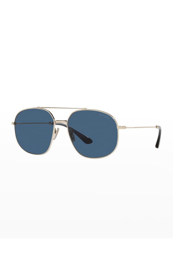 Prada Men's 52WS Polarized Steel Aviator Sunglasses | Neiman Marcus