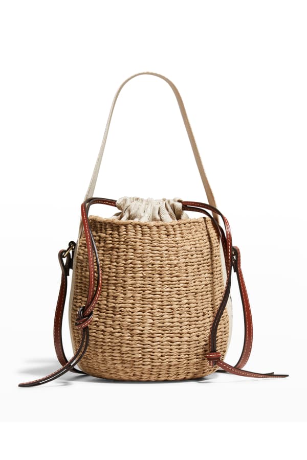 Chloe Woody Small Raffia Bucket Bag | Neiman Marcus