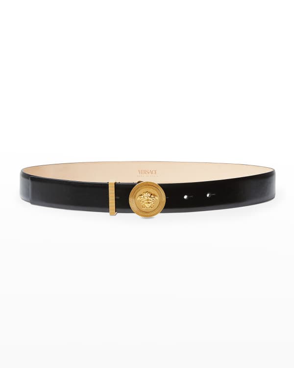 Versace Biggie Medusa Leather Skinny Belt | Neiman Marcus