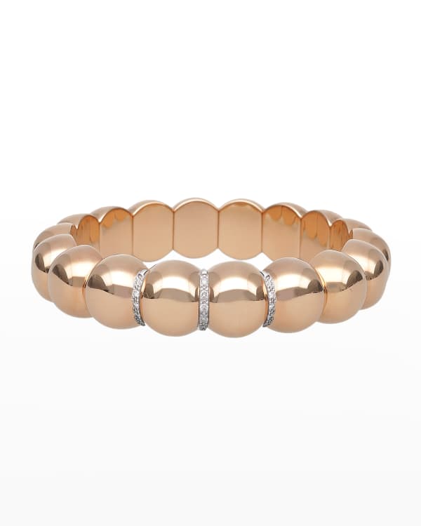 Roberto Demeglio Rose Gold and White Ceramic Sfera Stretch Bracelet with One Champagne Diamond ...