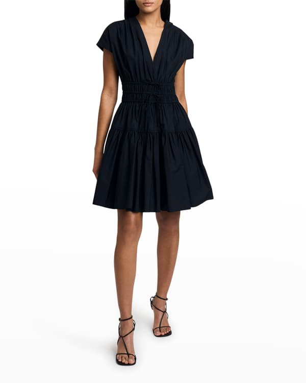SHO Deep V-Neck Tiered Ruffle Lace Dress | Neiman Marcus
