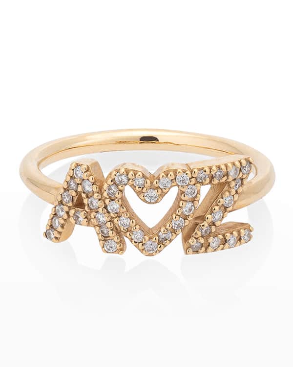 Zoe Lev Jewelry Small Personalized Diamond Initial Signet Ring, 14k Yellow Gold | Neiman Marcus