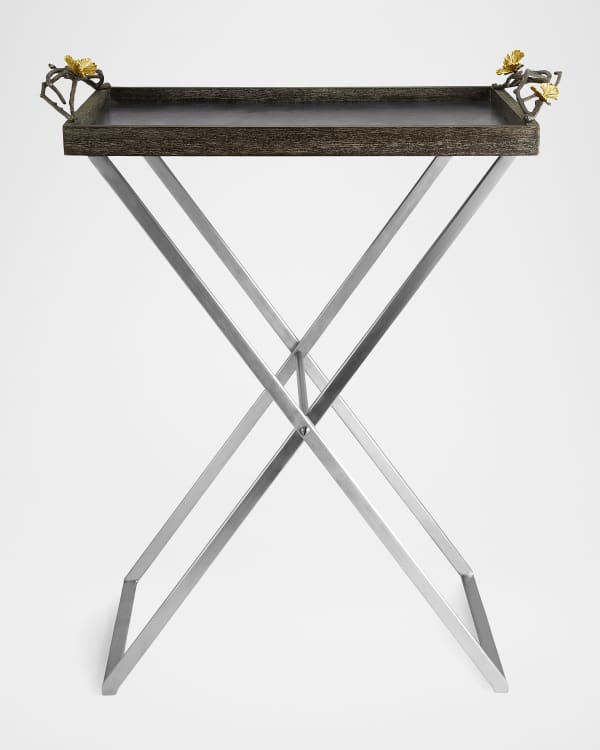 AERIN Lacquer Butler Tray Stand, Cream | Neiman Marcus