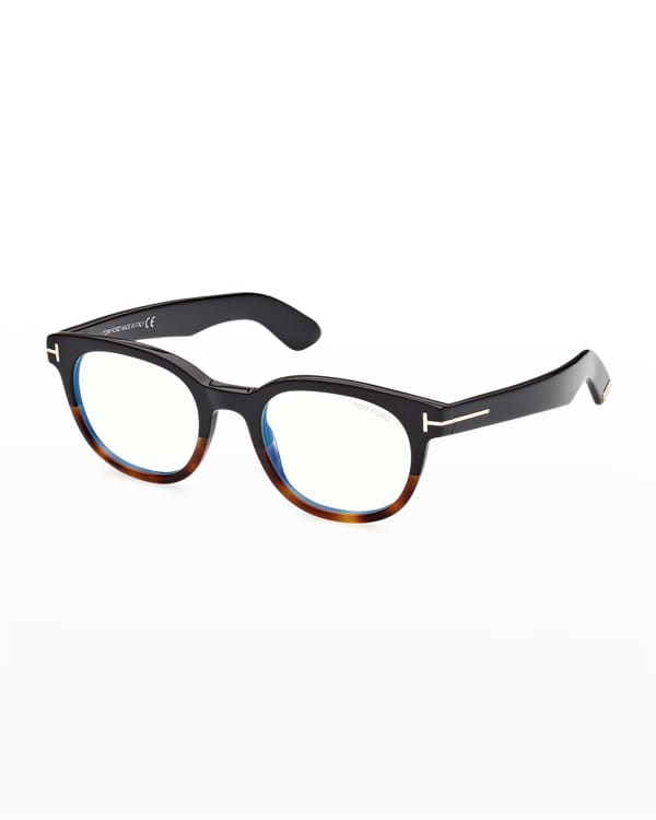 TOM FORD Men's Tom N.15 Shiny Horn Round Blue-Blocking Glasses | Neiman ...