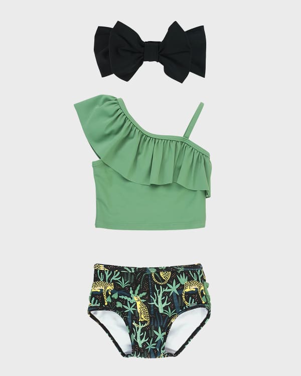 RuffleButts Girl's Fancy Me 2-Piece Floral Bikini w/ Sun Hat, Size 3M ...