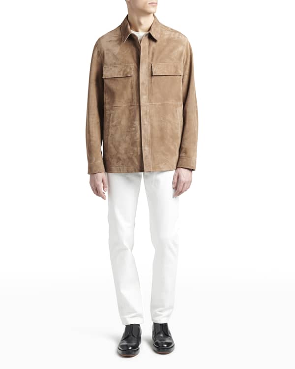 ZEGNA Men's Suede-Leather Overshirt | Neiman Marcus