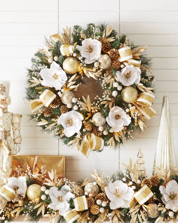 Neiman Marcus 28" Bright Holiday Prelit Wreath | Neiman Marcus