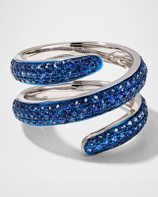 Graziela Gems Blue Rhodium, Blue Sapphire and Diamond Folha Ring, Size ...