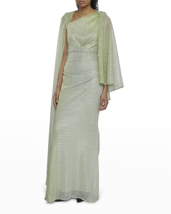 Talbot Runhof Metallic Voile Twist-Front Cape Gown | Neiman Marcus