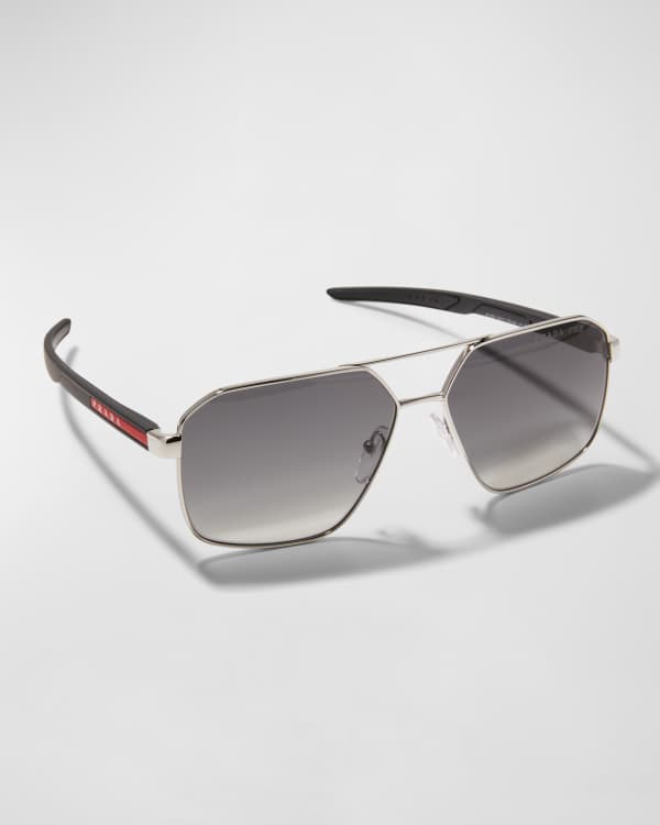Prada Men's Saddle-Bridge Rectangle Sunglasses | Neiman Marcus