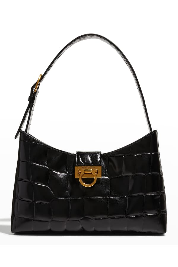 Elleme Dimple Small Pearl Croc-Embossed Shoulder Bag | Neiman Marcus