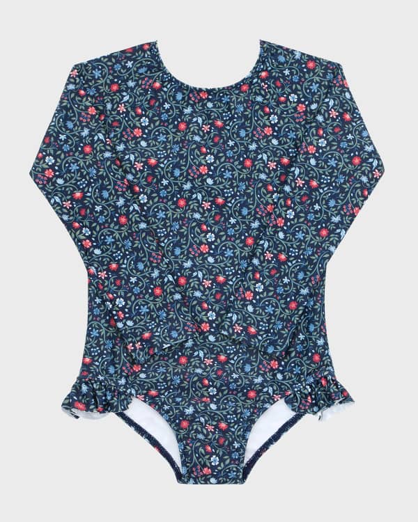 Stella Cove Girl's Pastel Swirl Crop Rash Guard w/ Bikini Bottoms, Size ...