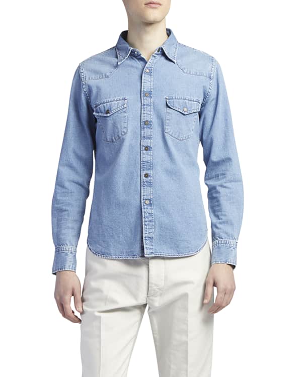 Dsquared2 Men's Crystal Denim Snap-Front Shirt | Neiman Marcus