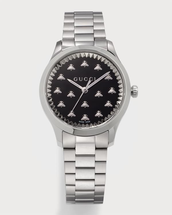 Gucci 26mm G-Timeless Bracelet Watch w/ Bee Motif and Diamonds, Black ...