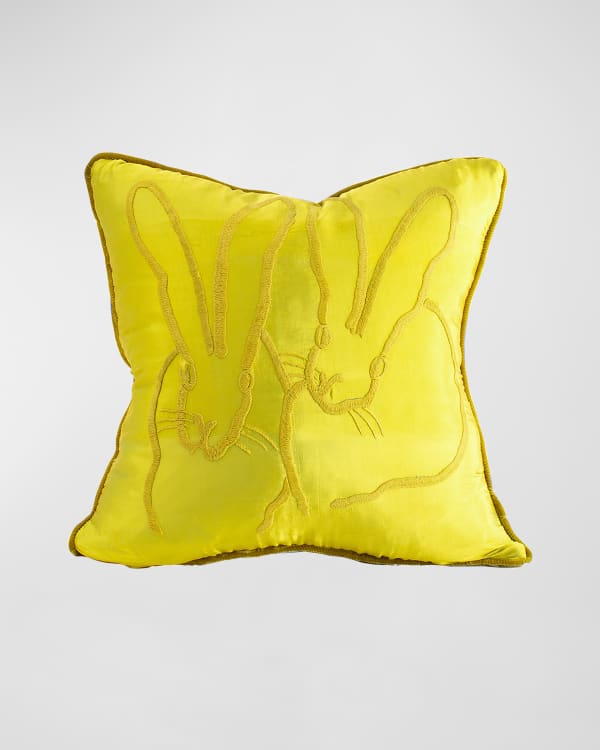 Hunt Slonem Hand-Embroidered Bunny Velvet Lumbar Pillow | Neiman Marcus