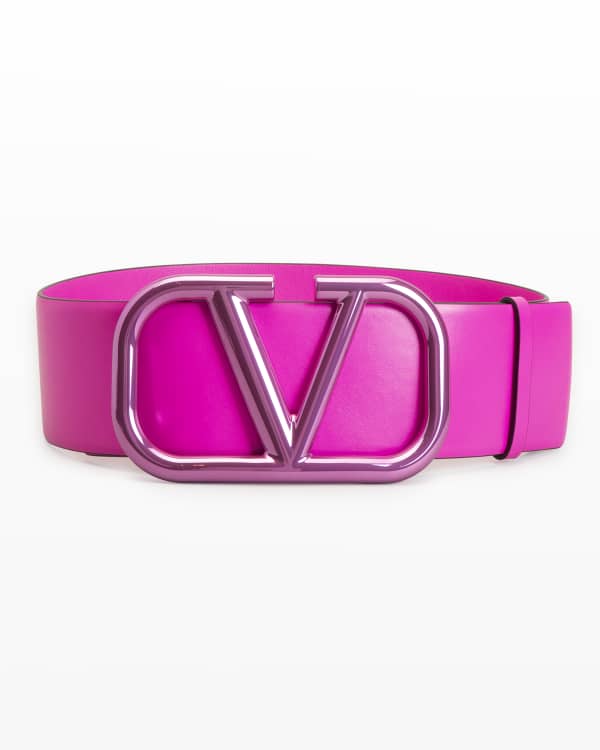 Valentino Garavani Anodized V Logo Leather Belt | Neiman Marcus