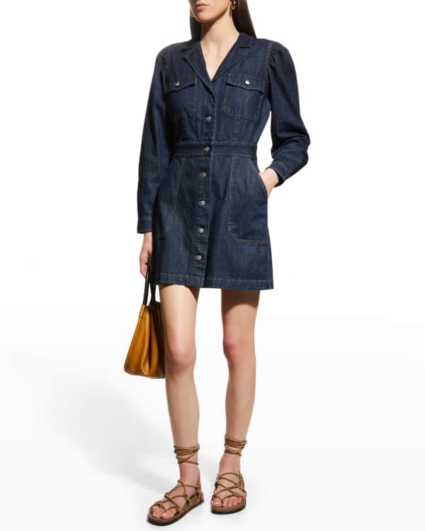 ETICA Issa Seamed Button-Front Denim Dress | Neiman Marcus