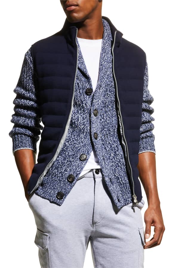 Brunello Cucinelli Men's Laser-Print Suede Down Vest | Neiman Marcus