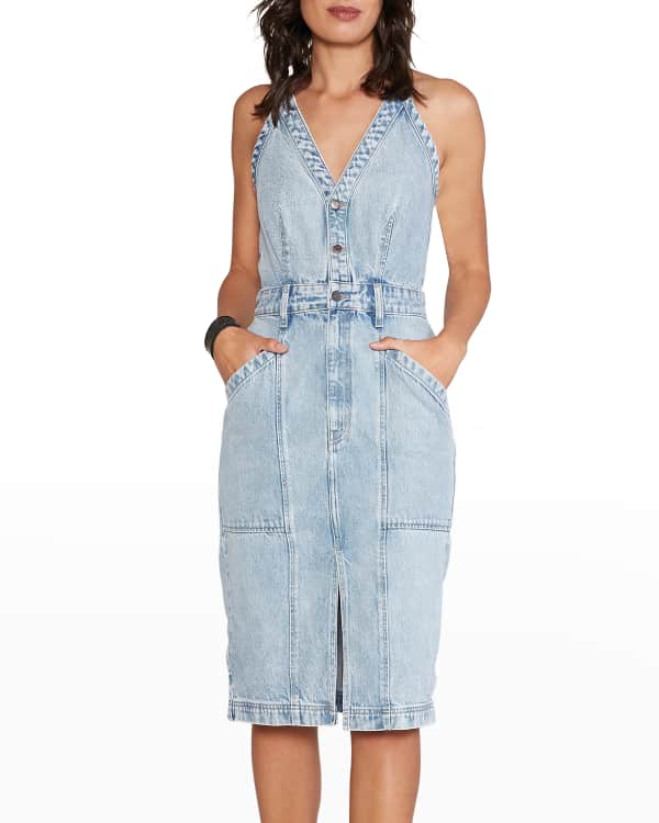 Veronica Beard Jeans Basia Button-Front Topstitch Mini Denim Dress ...