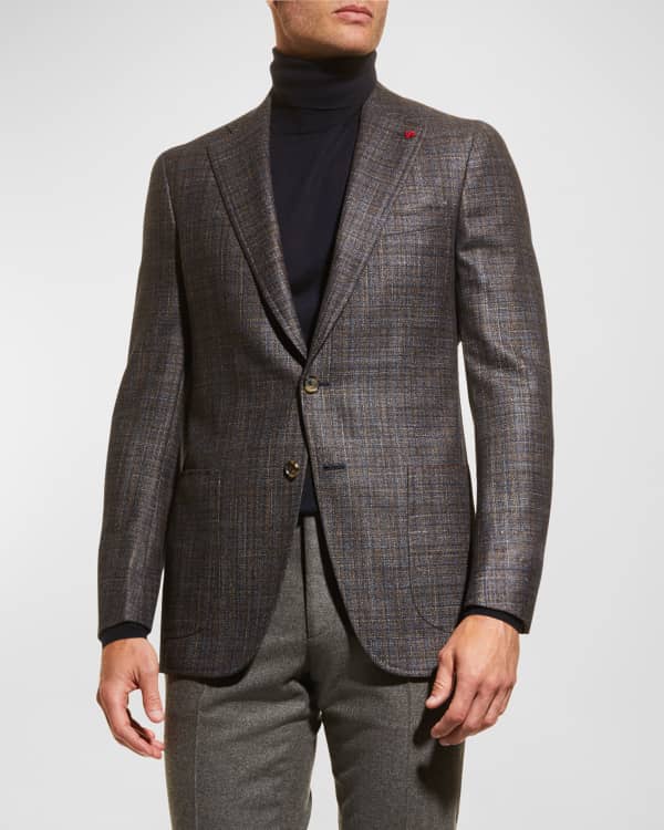Isaia Men's Windowpane Linen-Wool Sport Jacket | Neiman Marcus