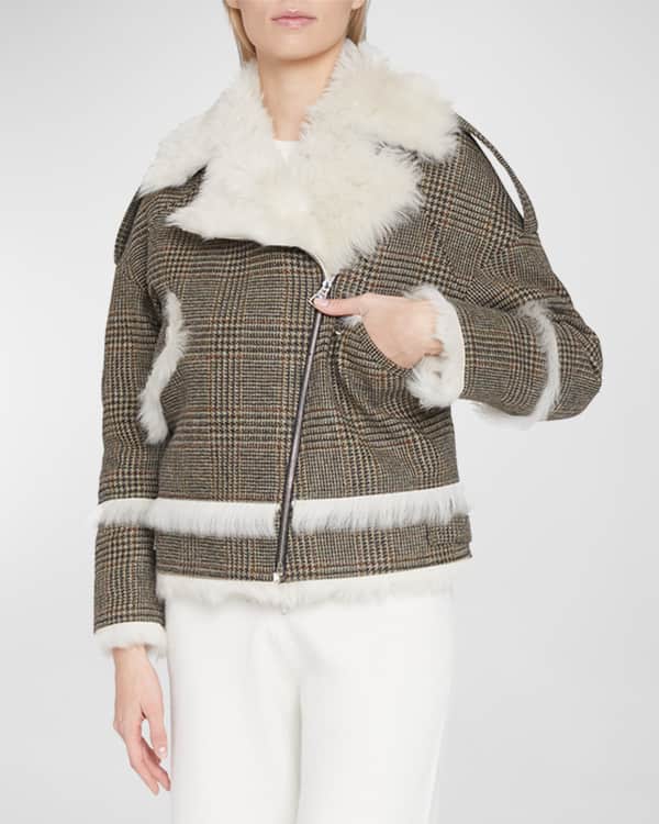 Gorski Belted Curly Lamb Shearling Jacket w/ Goat Fur Trim | Neiman Marcus