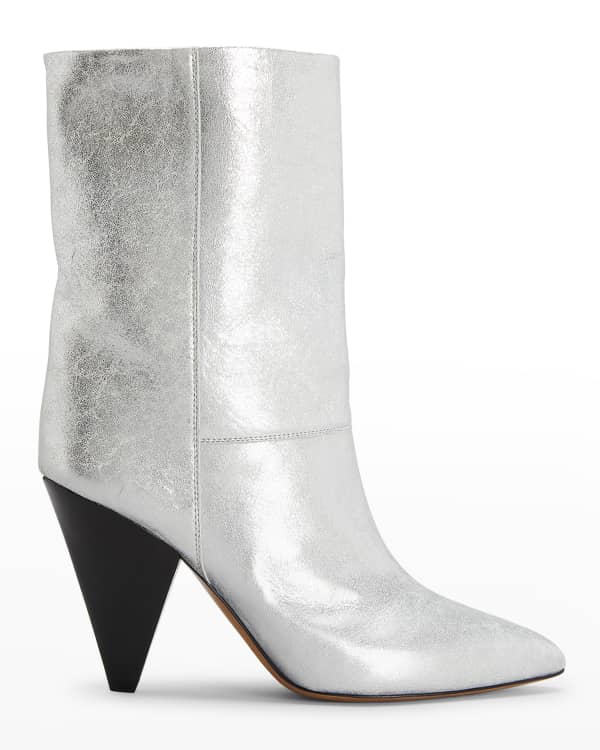 Fendi Multicolored Metallic F-Heel Ankle Booties | Neiman Marcus