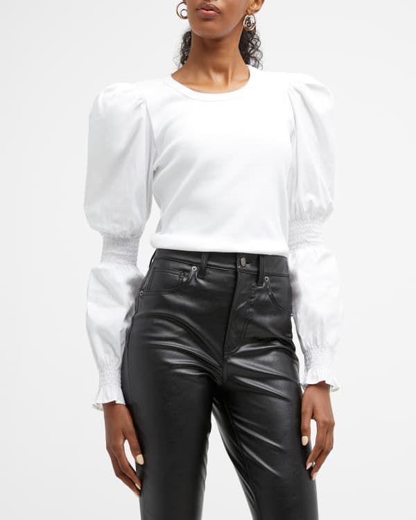 Veronica Beard Delano Striped Puff-Sleeve Top | Neiman Marcus