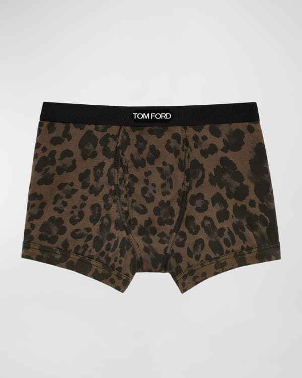 TOM FORD Men's Logo-Band Leopard Silk Boxers | Neiman Marcus