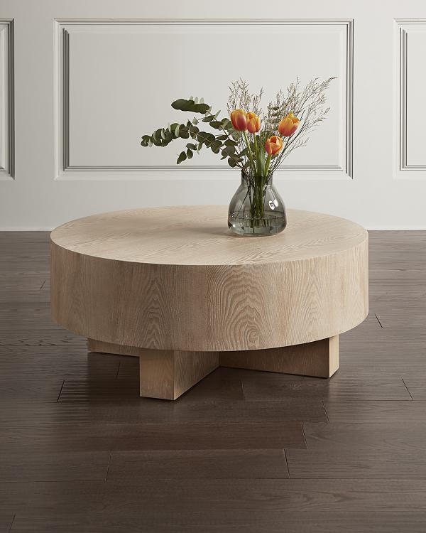 Bernhardt Barclay Round Travertine Coffee Table | Neiman Marcus