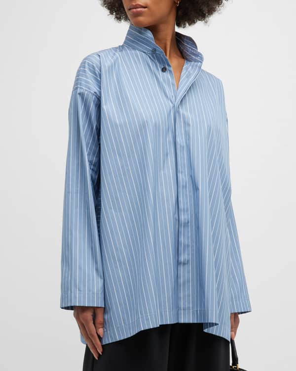 Eskandar Wide A-Line Collarless Shirt With Slits (Very Long Length ...
